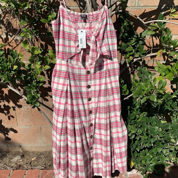 a.n.a | Dresses | Nwt Ana Xxl Pink Green Plaid Dress With Tie Front ...